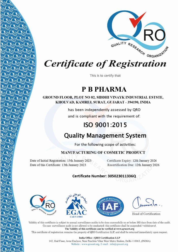 Our Certificate – PB Pharma